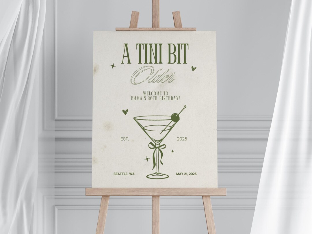 Martini Birthday Welcome Sign, Editable A Tini Bit Older Welcome Sign ...