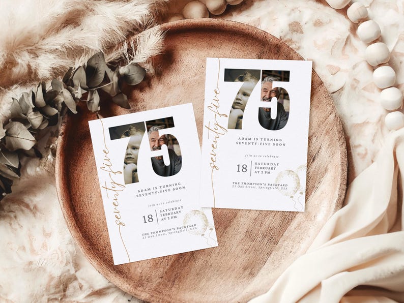 Editable 75th Birthday Invitation With Photo, Look Who's 75, Modern ...
