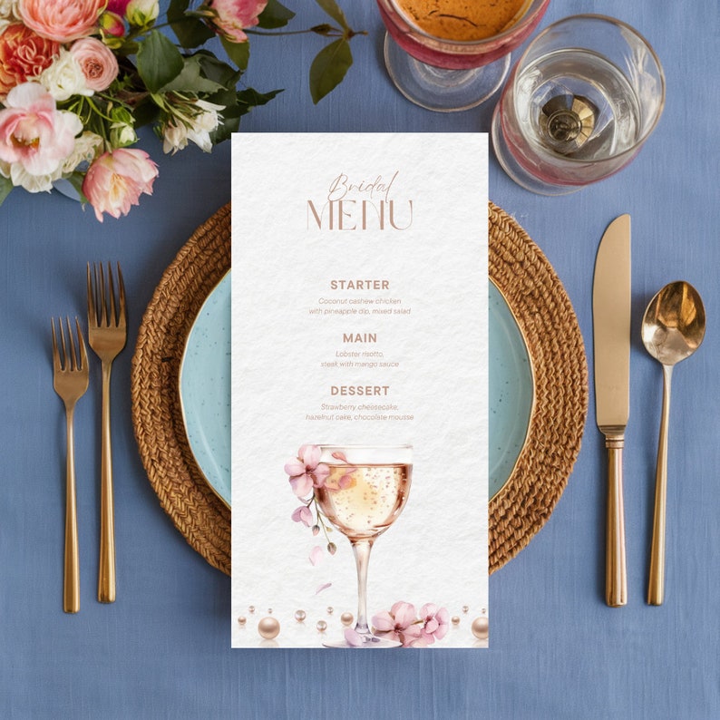 Bridal Shower Menu Template, Pearls and Prosecco Bridal Shower Menu ...