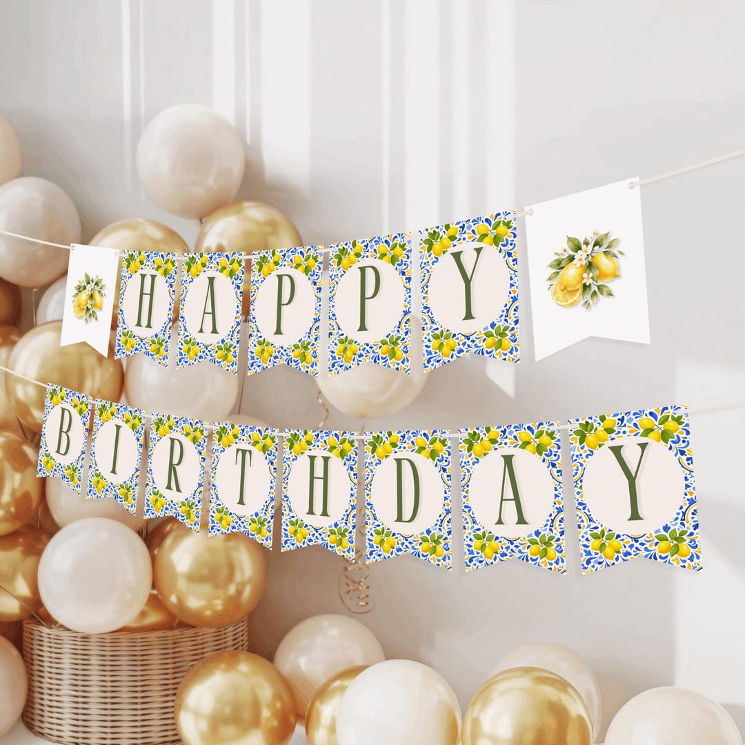 Lemon Citrus Birthday Banner, Mediterranean Lemon Party Decor, Amalfi ...