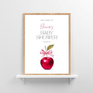 Editable Apple of My Eye Baby Shower Sign Pink Bow Apple Decor Fall ...