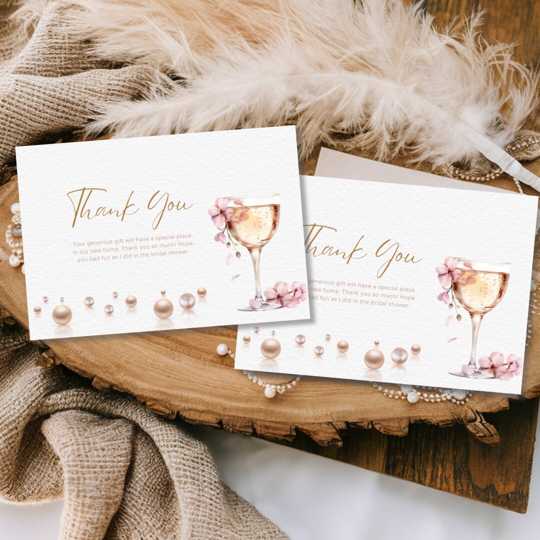 Pearls and Prosecco Bridal Shower Thank You Cards, Pearls and Prosecco ...
