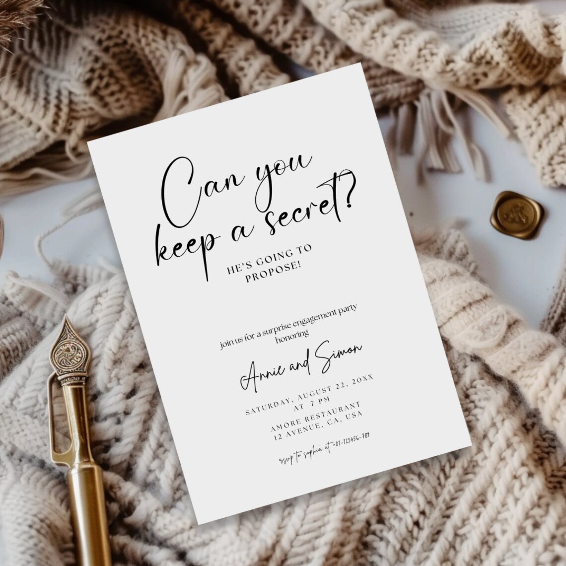 Digital Engagement Party Invitation Template, Surprise Engagement Party ...