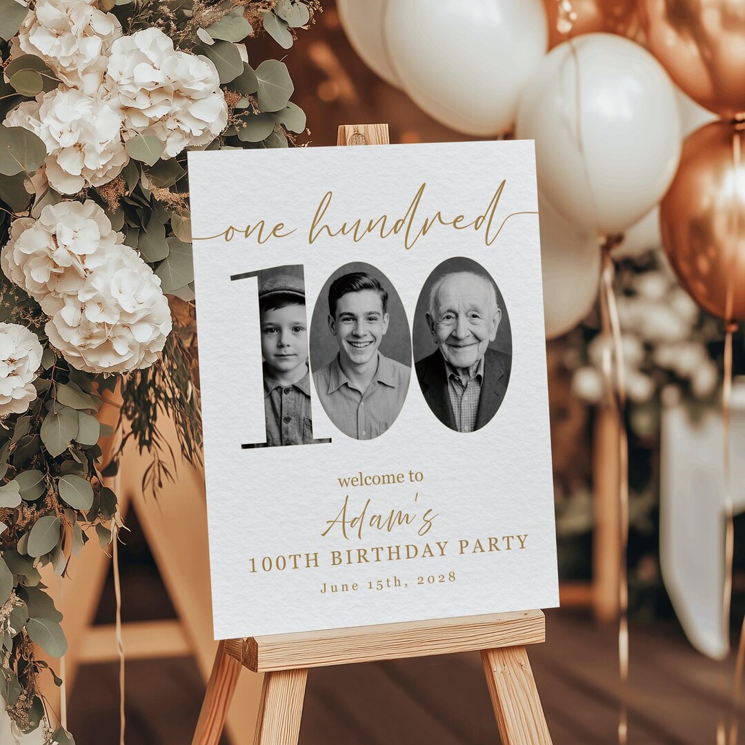 100th Birthday Welcome Sign, One Hundred Photo Poster, Look Who’s 100 ...