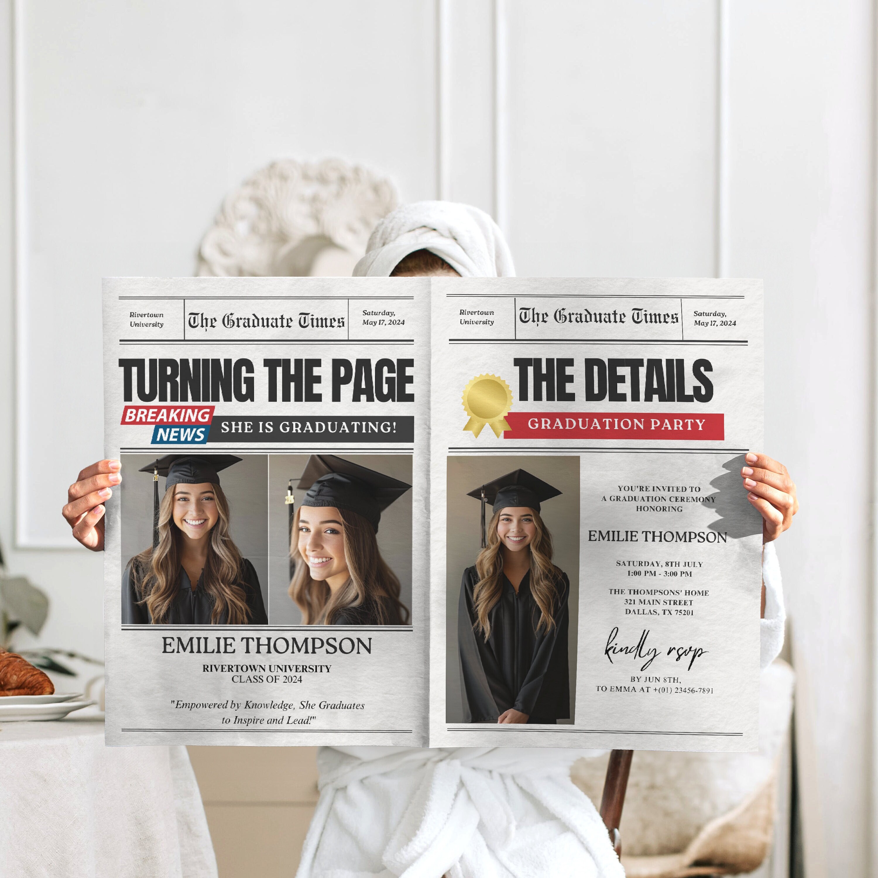Newspaper Graduation Invitation 2024, Graduation Announcement 2024 ...