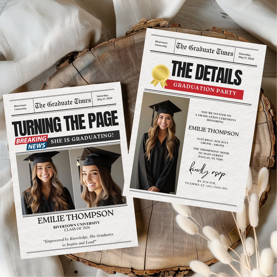 Newspaper Graduation Invitation 2024, Graduation Announcement 2024 ...