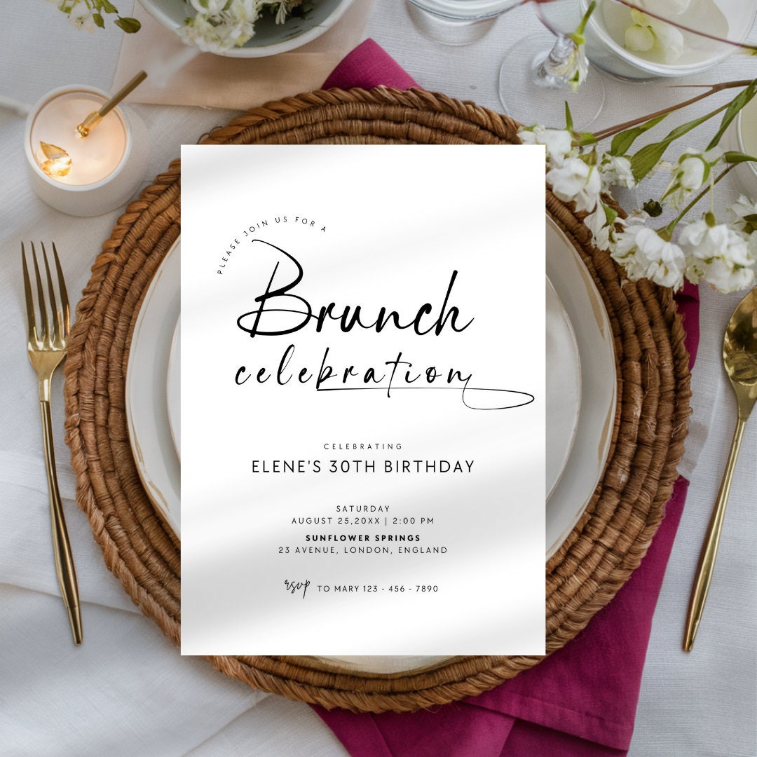 Black and White Birthday Brunch Invite, Modern Birthday Invite ...