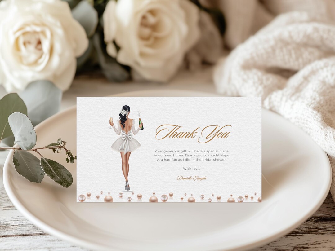 Editable Pearls & Prosecco Thank You Cards | Elegant Bridal Shower ...