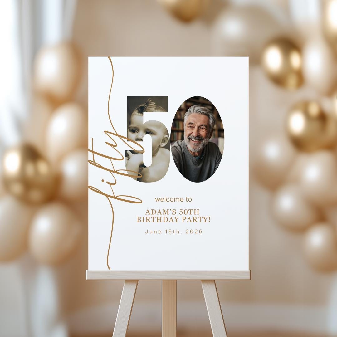 Look Who's 50 Welcome Sign Editable 50th Birthday Photo Poster Minimal ...