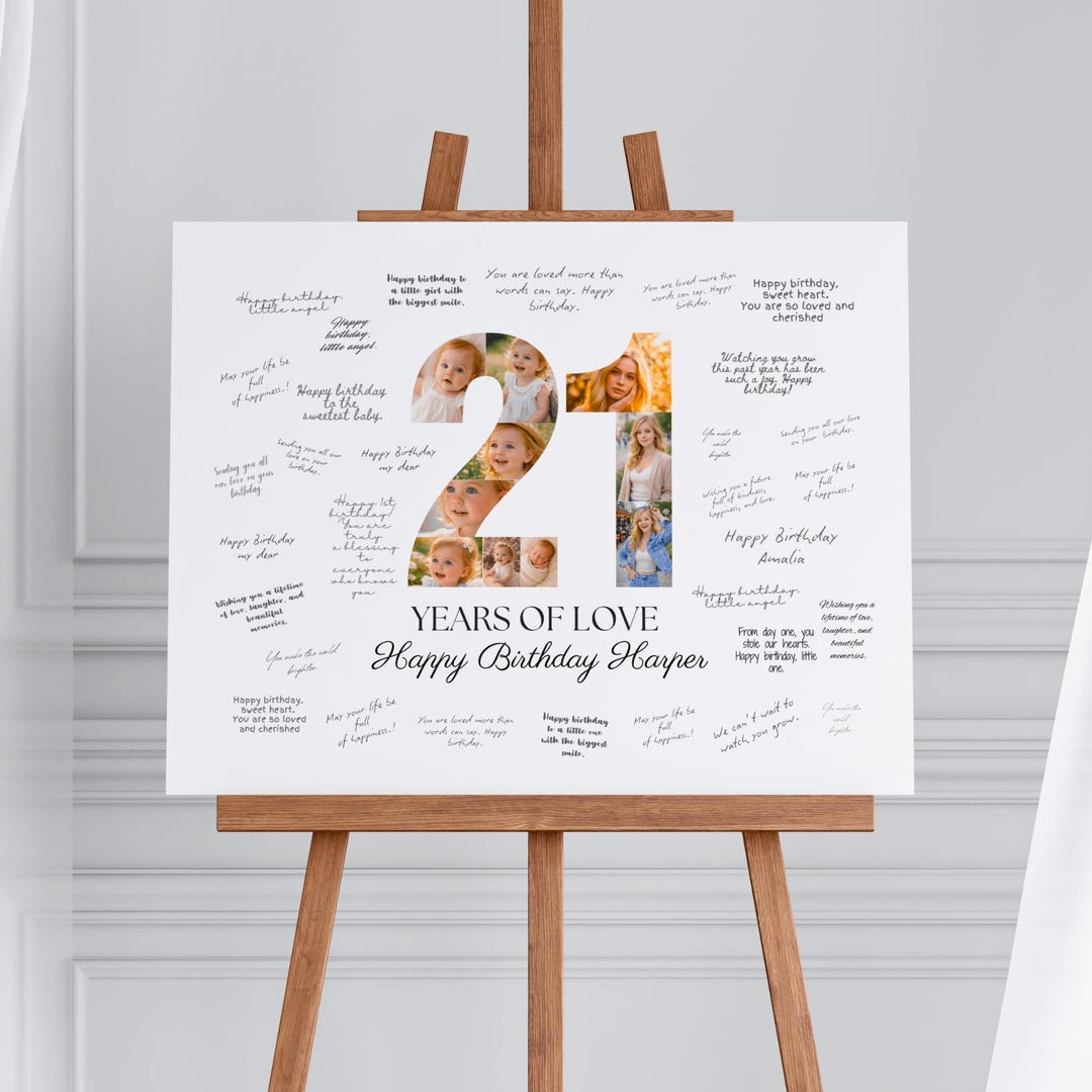 21st Birthday Signature Board Template, Guest Book Photo Collage Sign ...