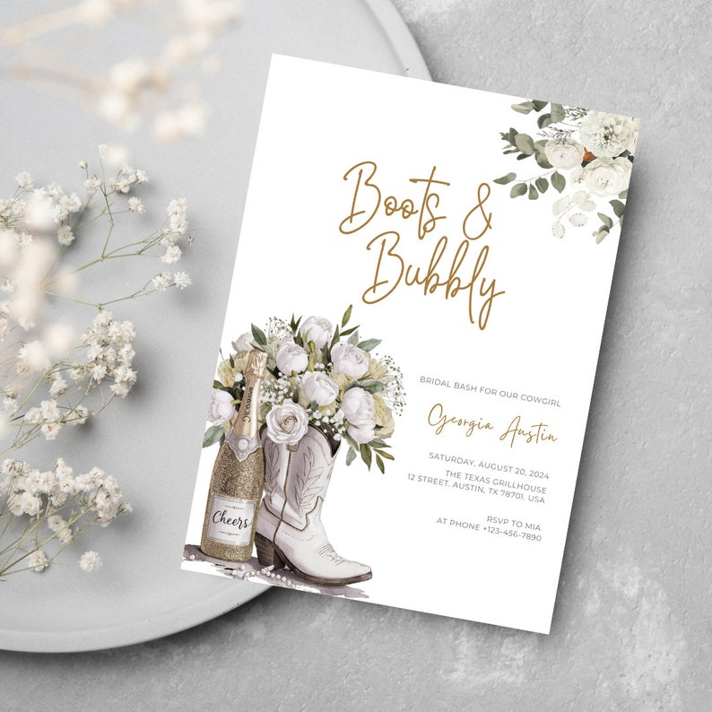Boots and Bubbly Bridal Shower Invitation, Brews & Bubbly Couples ...