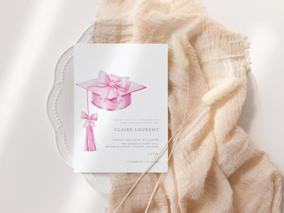 Editable Graduation Party Invitation Template, Coquette Bow Pink ...