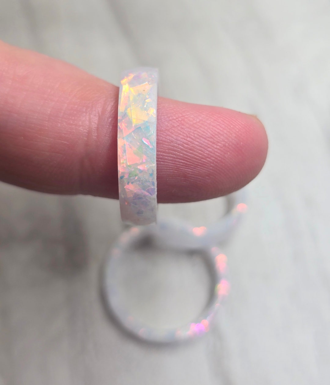 White Iridescent Resin Ring. White Rainbow Iridescent Resin Ring ...