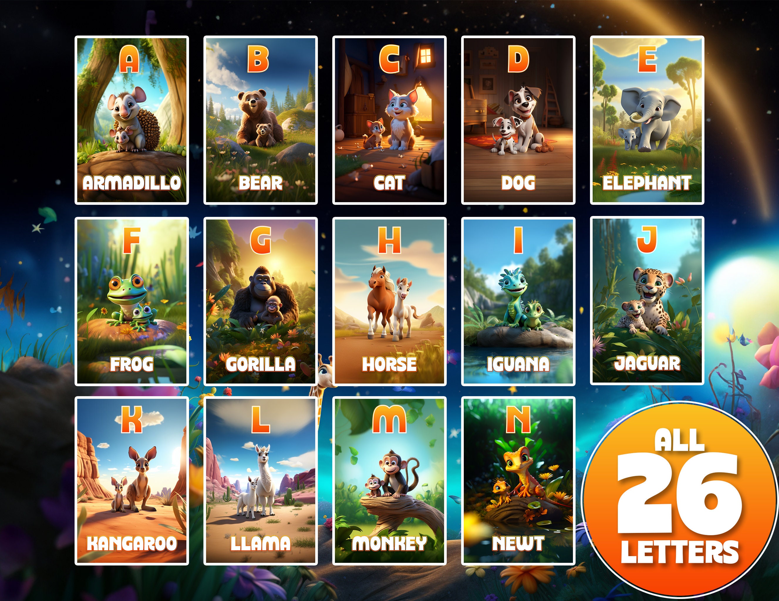 Cartoon Animal Flashcards ABC for Learning the Alphabet Free Gifts for ...