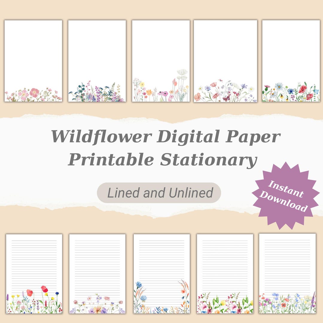 Watercolor Floral Prints Paper Bundle, 10 Different Wildflowers ...