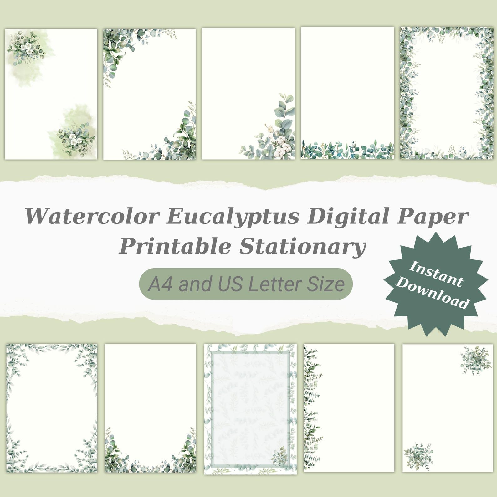 Eucalyptus Printable Paper, Eucalyptus Lined Note Paper, Eucalyptus ...