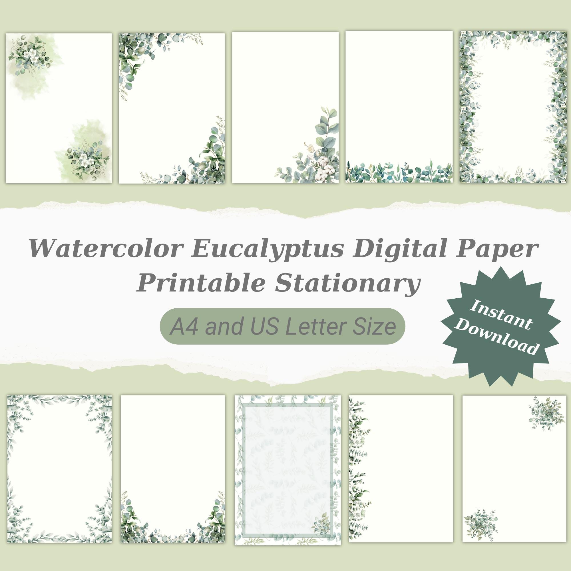 Eucalyptus Printable Paper, Eucalyptus Lined Note Paper, Eucalyptus ...