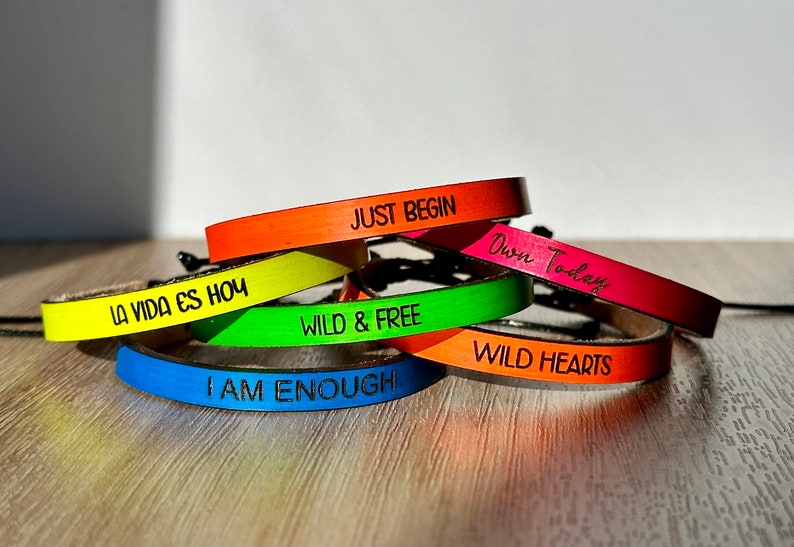 Neon Glow Leather Bracelet: Personalized UV Reactive Wristband - Etsy