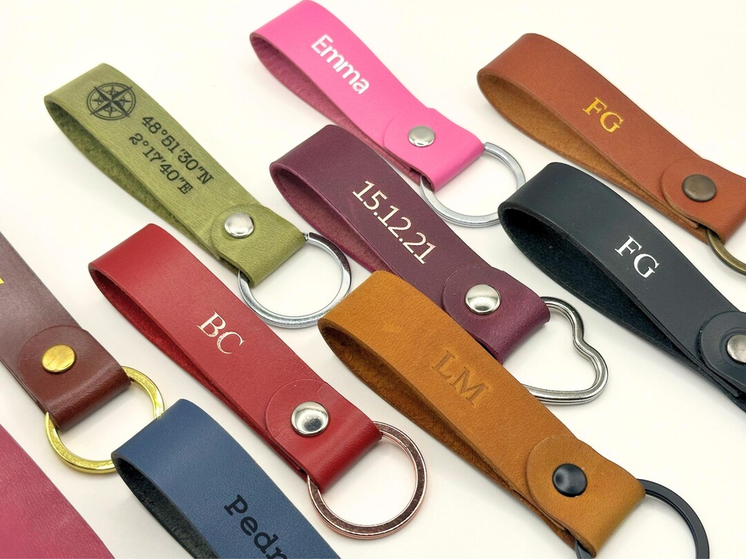 Custom Leather Keychain Name Engraved Couple Quote, Personalized ...