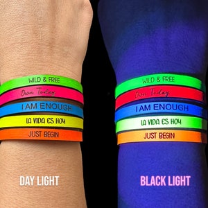 Neon Glow Leather Bracelet: Personalized UV Reactive Wristband - Etsy