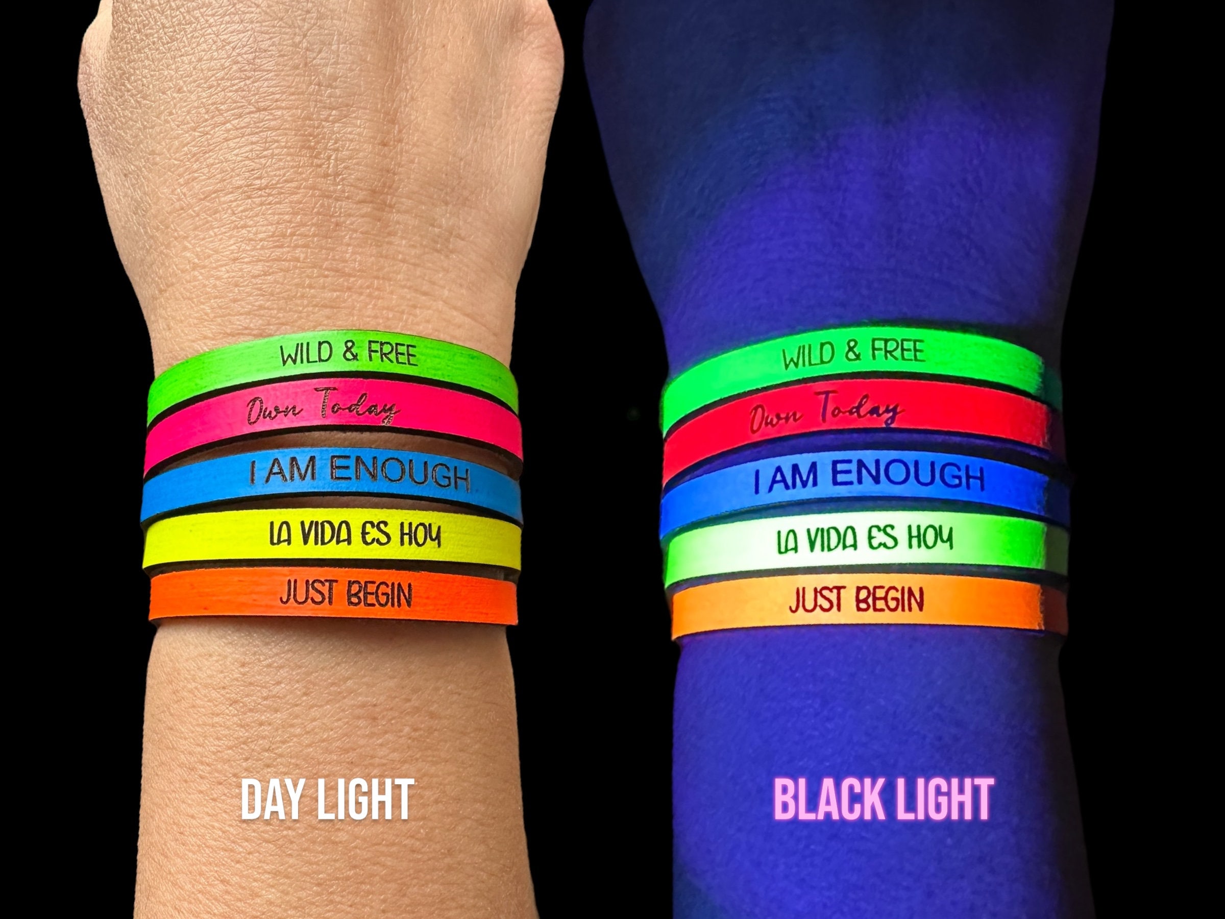 Neon Glow Leather Bracelet: Personalized UV Reactive Wristband - Etsy