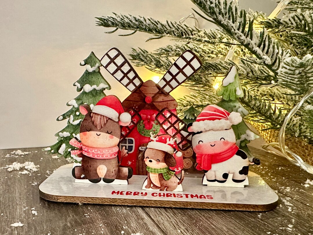 Personalized Farm Animals Christmas Card Pop up Wooden Card - Etsy