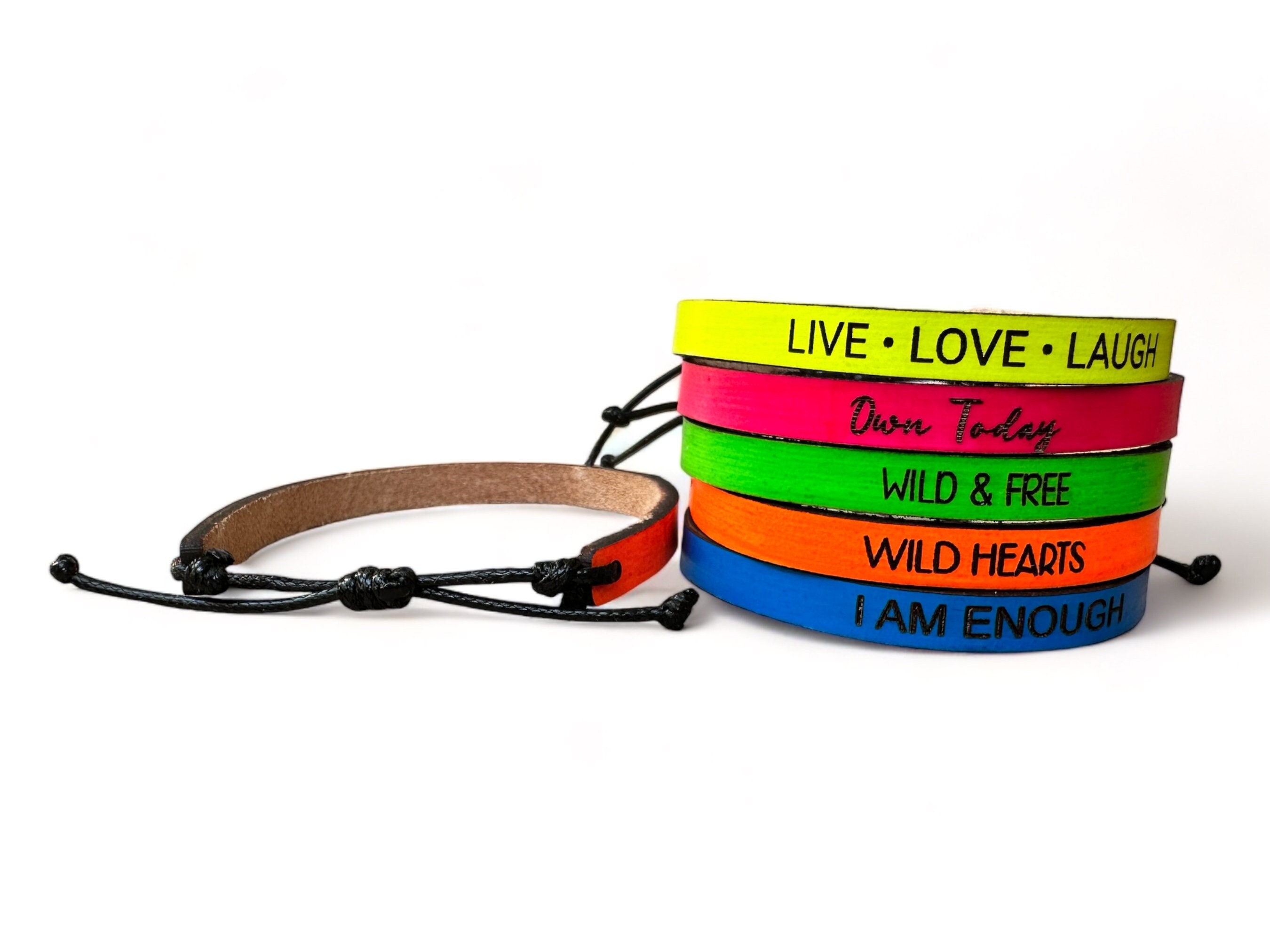 Neon Glow Leather Bracelet: Personalized UV Reactive Wristband - Etsy