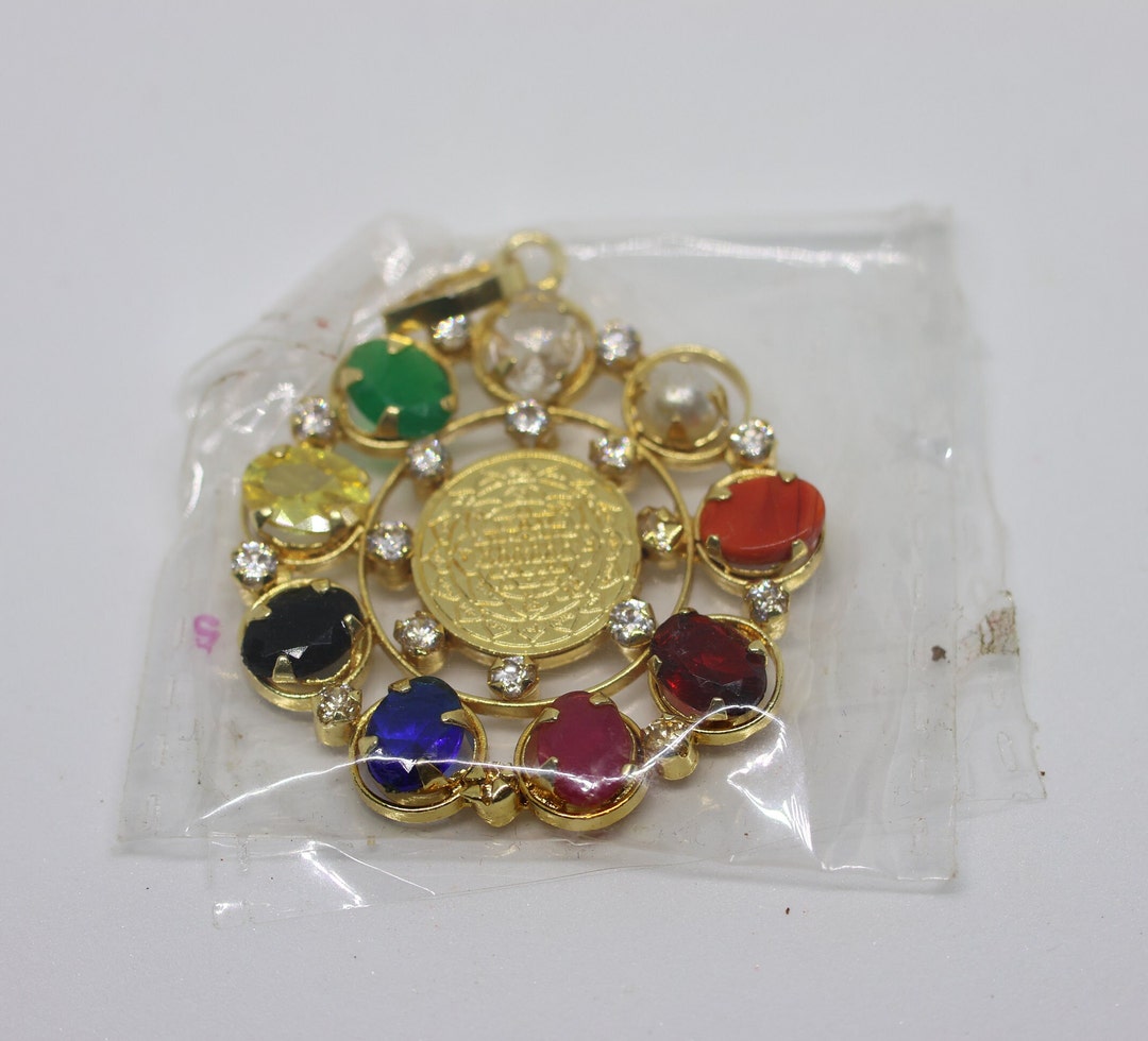 Natural Navratna Pendant, Navratna Necklace, Nine Gemstone Pendant ...