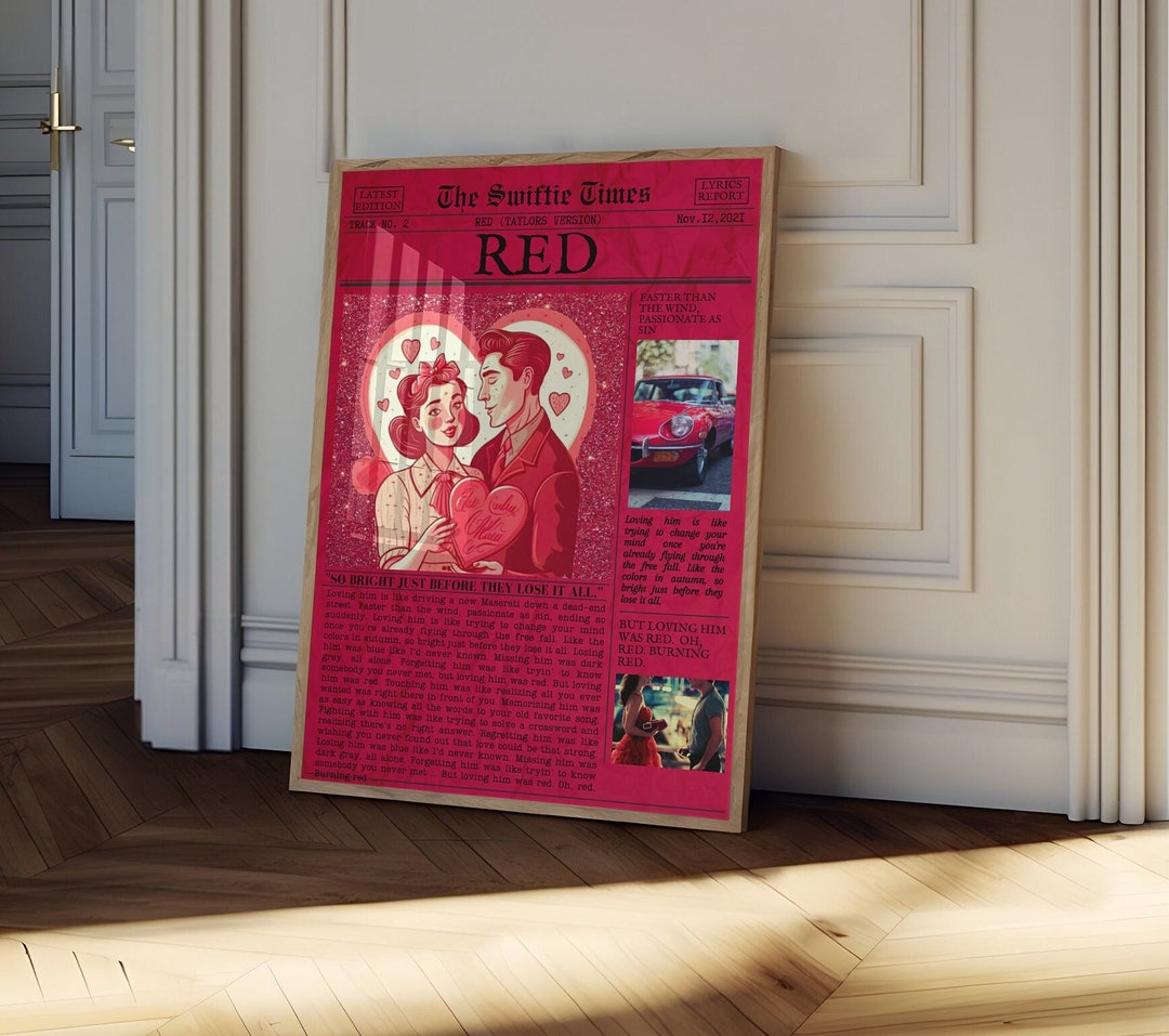 RED Digital Poster, Taylor Retro Newspaper Print, Taylor Red Lyrics ...
