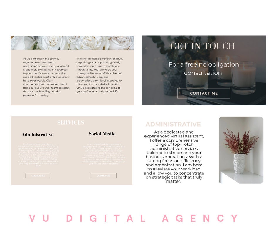 Virtual Assistant Website Template | Minimal Canva Website Template for ...
