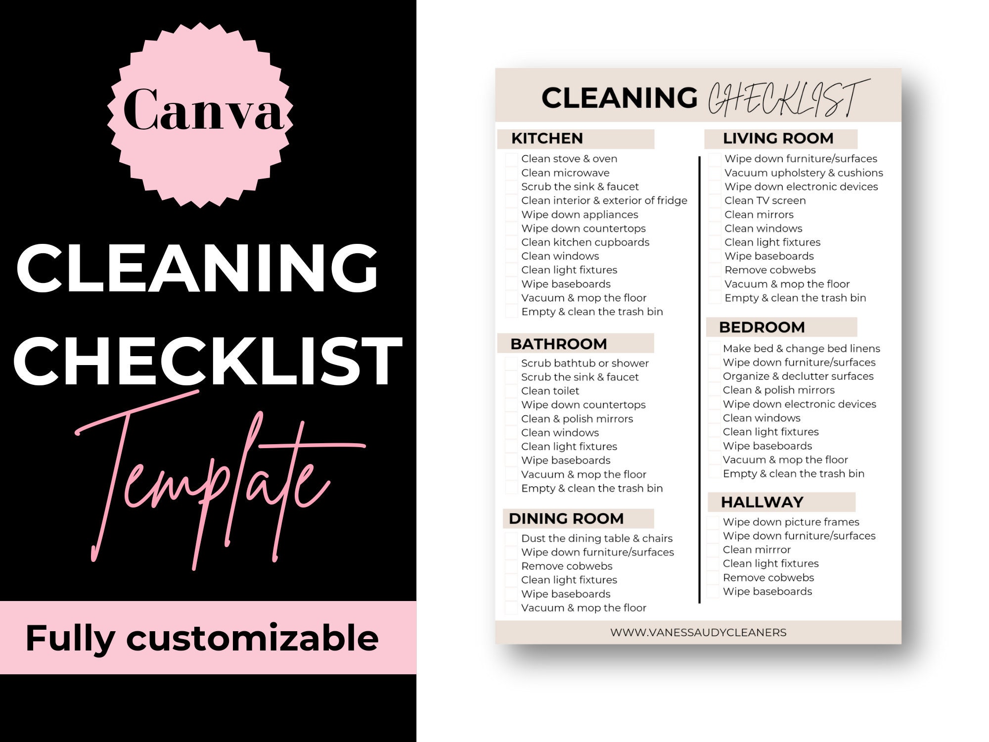 House Cleaning Checklist Template | Minimal Canva Cleaning Template ...