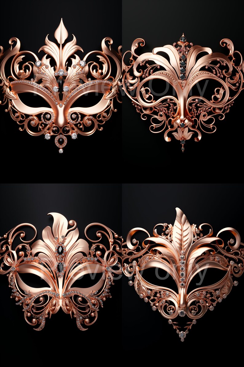 Rose Gold Masquerade Digital Clip Art / Wall Art- 24 Downloads - Etsy