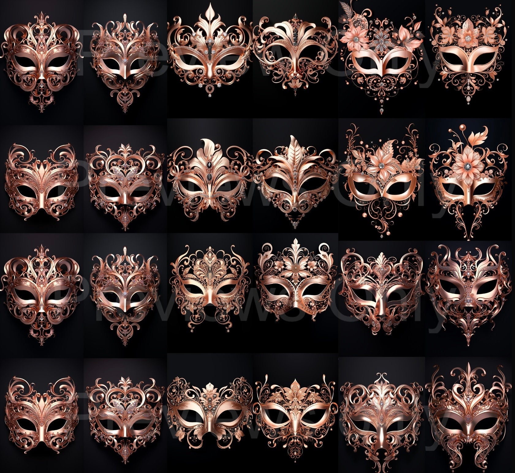 Rose Gold Masquerade Digital Clip Art / Wall Art- 24 Downloads - Etsy