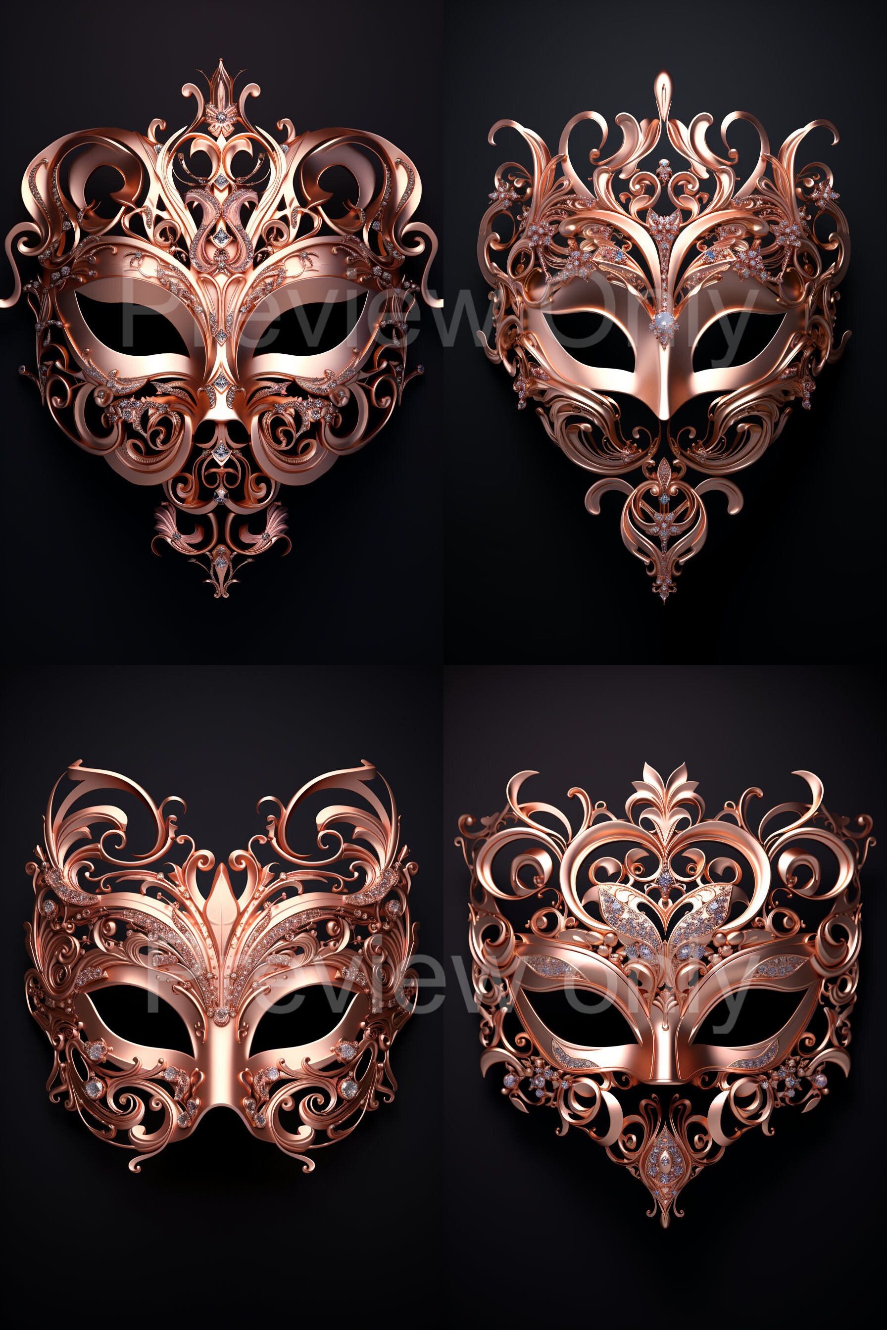 Rose Gold Masquerade Digital Clip Art / Wall Art- 24 Downloads - Etsy