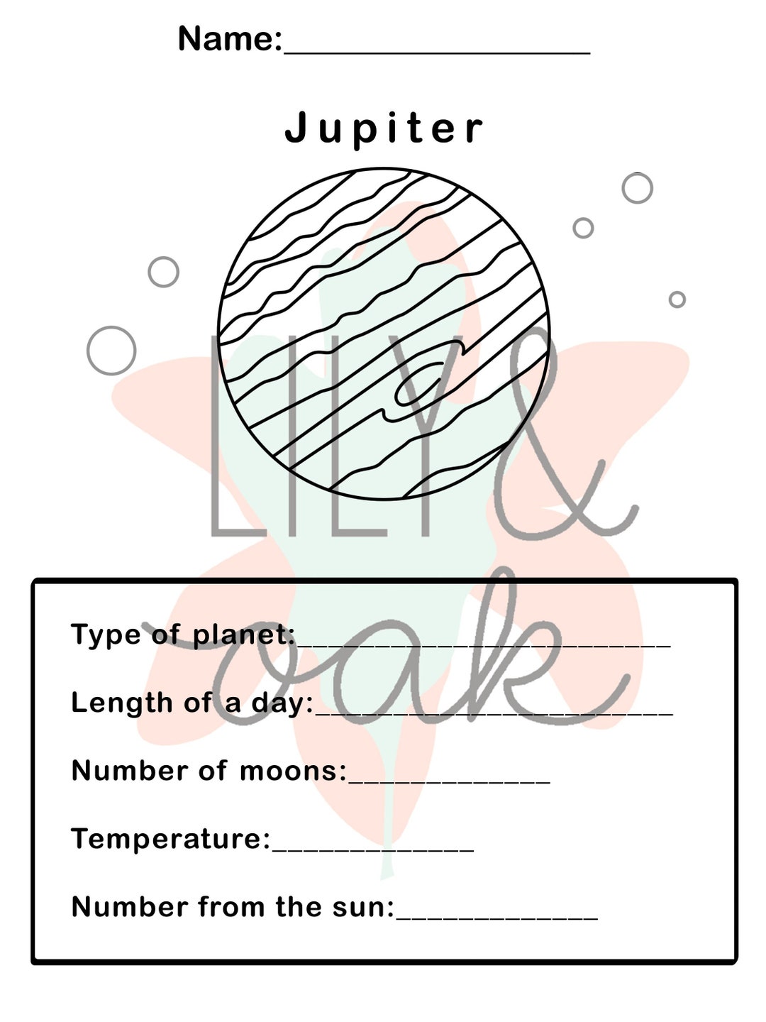 Planets of Our Solar System Printable Packet - Etsy