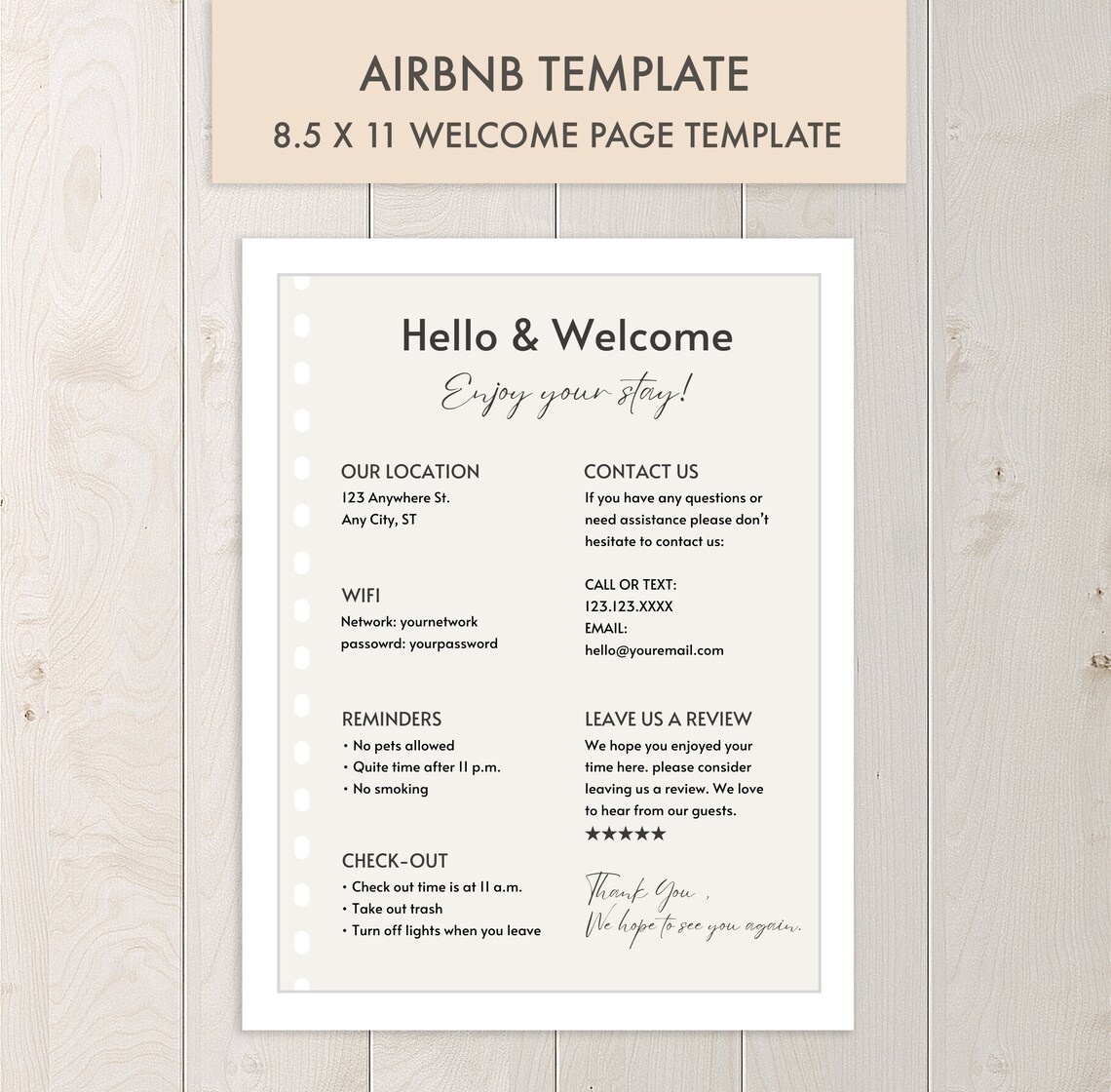 Editable Airbnb Welcome Guide Signage, Digital Template, Printable ...