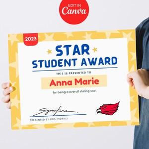Star Template, Editable Certificate, Award Recognition, Printable ...