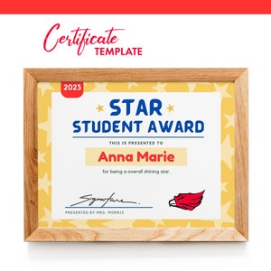 Star Template, Editable Certificate, Award Recognition, Printable ...