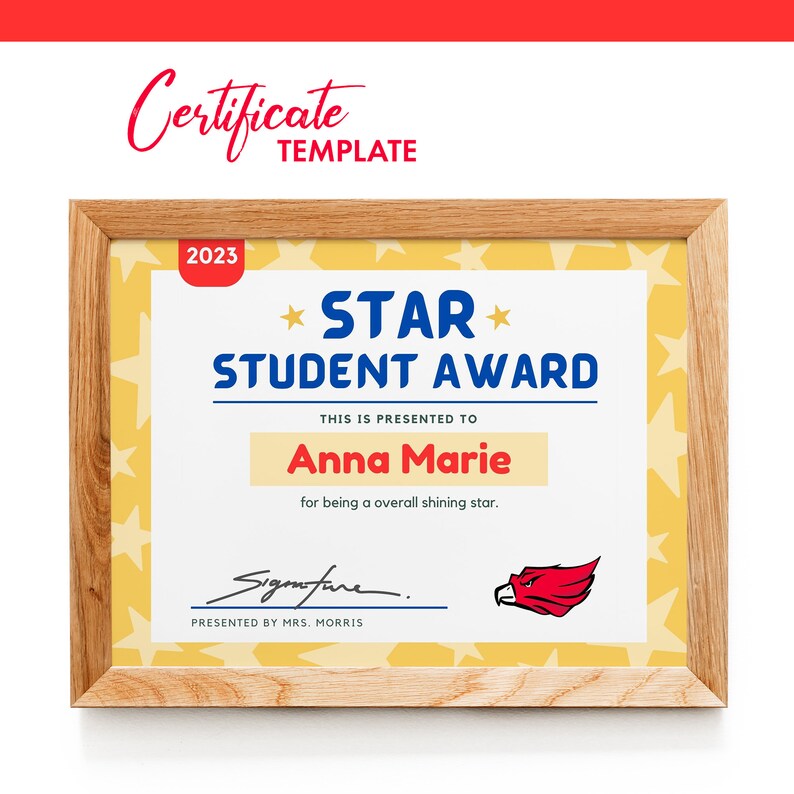 Star Template, Editable Certificate, Award Recognition, Printable ...