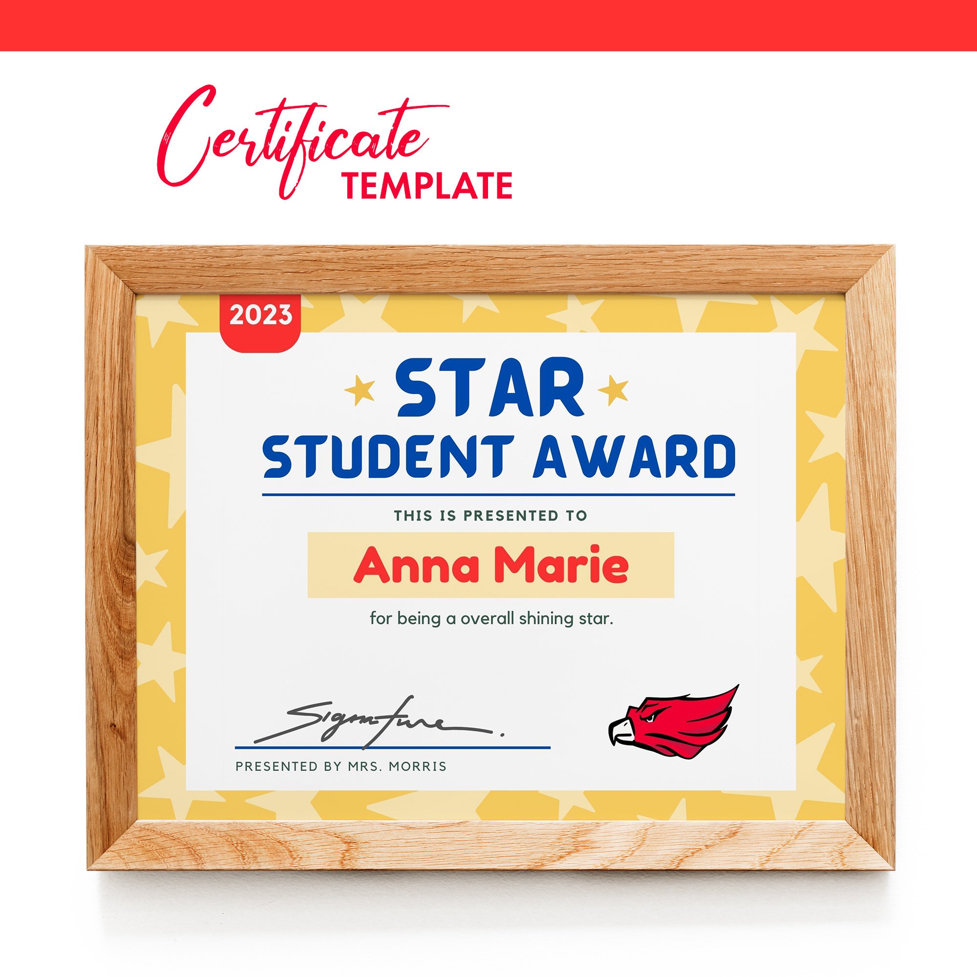 Star Template, Editable Certificate, Award Recognition, Printable ...