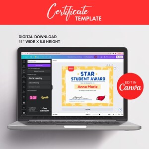 Star Template, Editable Certificate, Award Recognition, Printable ...