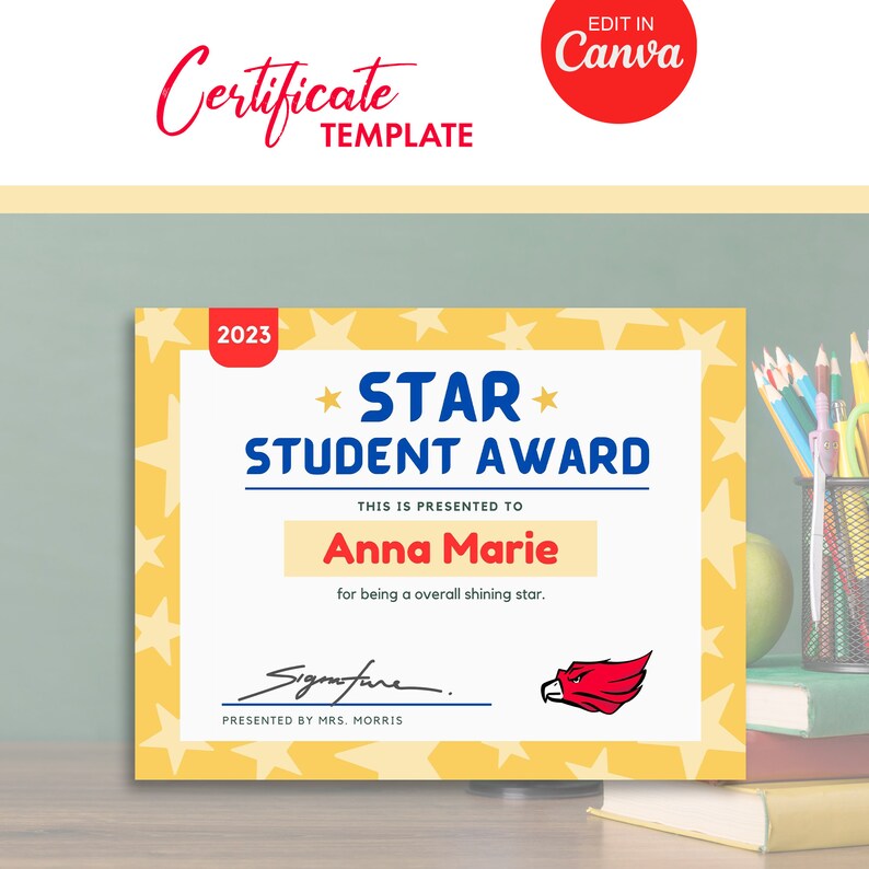 Star Template, Editable Certificate, Award Recognition, Printable ...