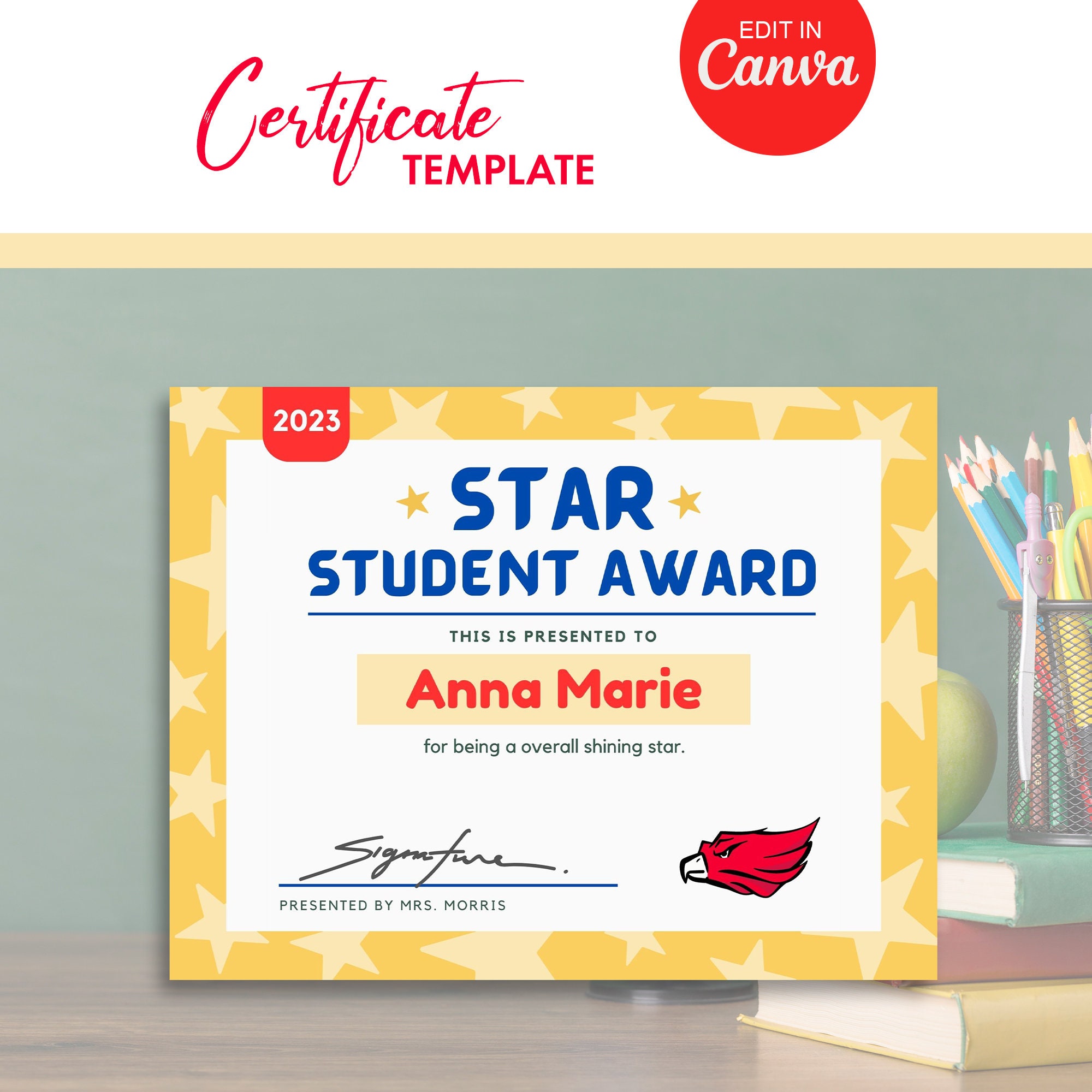 Star Template, Editable Certificate, Award Recognition, Printable ...