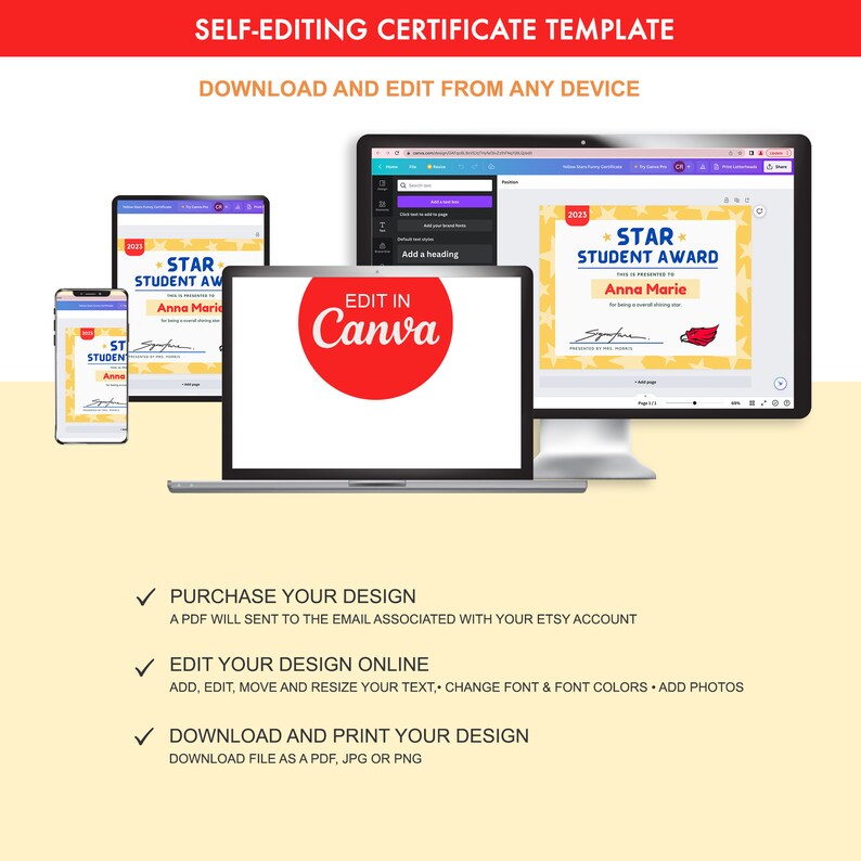 Star Template, Editable Certificate, Award Recognition, Printable ...