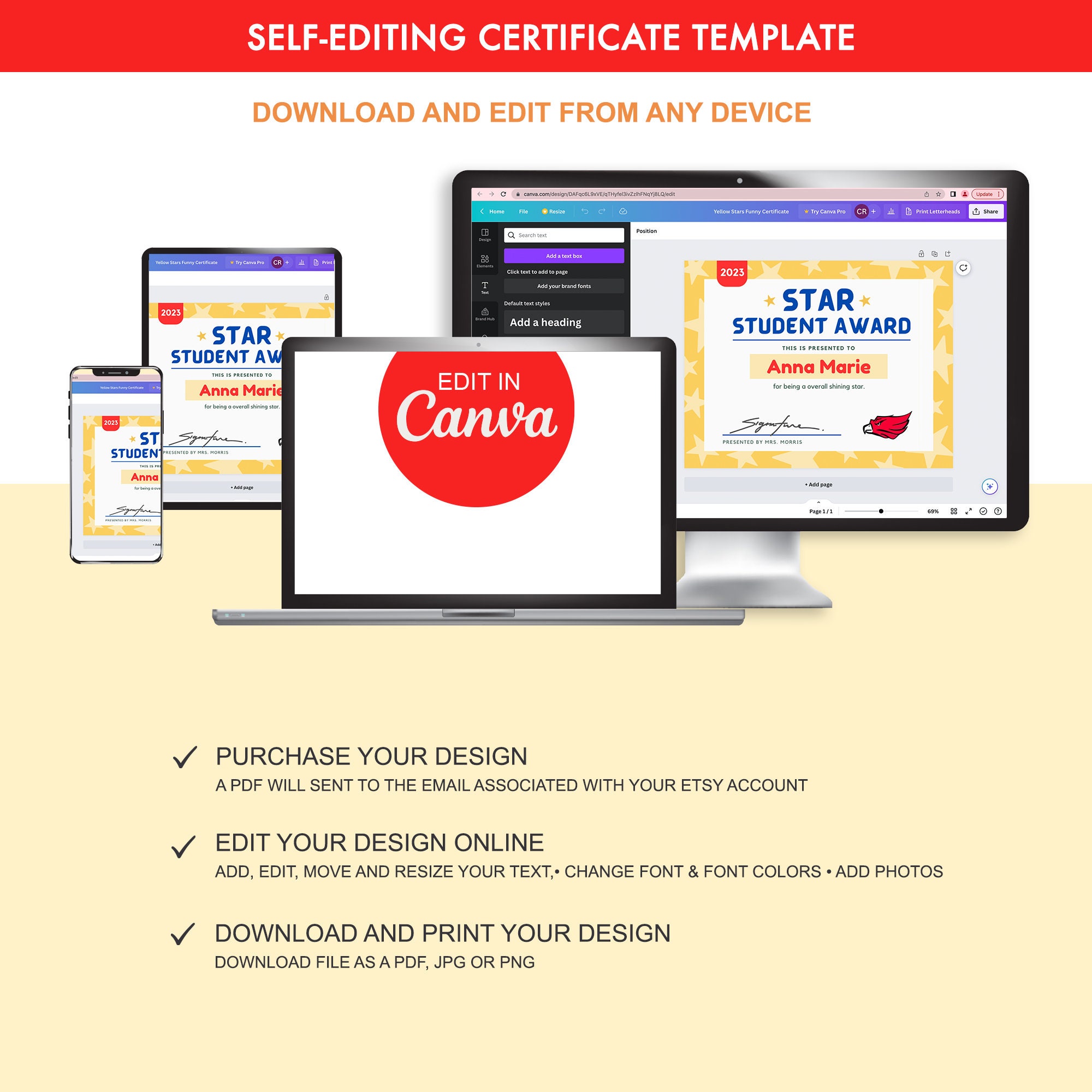 Star Template, Editable Certificate, Award Recognition, Printable ...