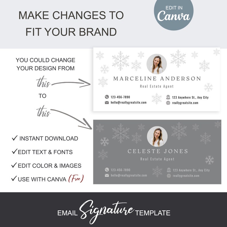 Email Signature, Winter Themed Signature, Editable Canva Template ...