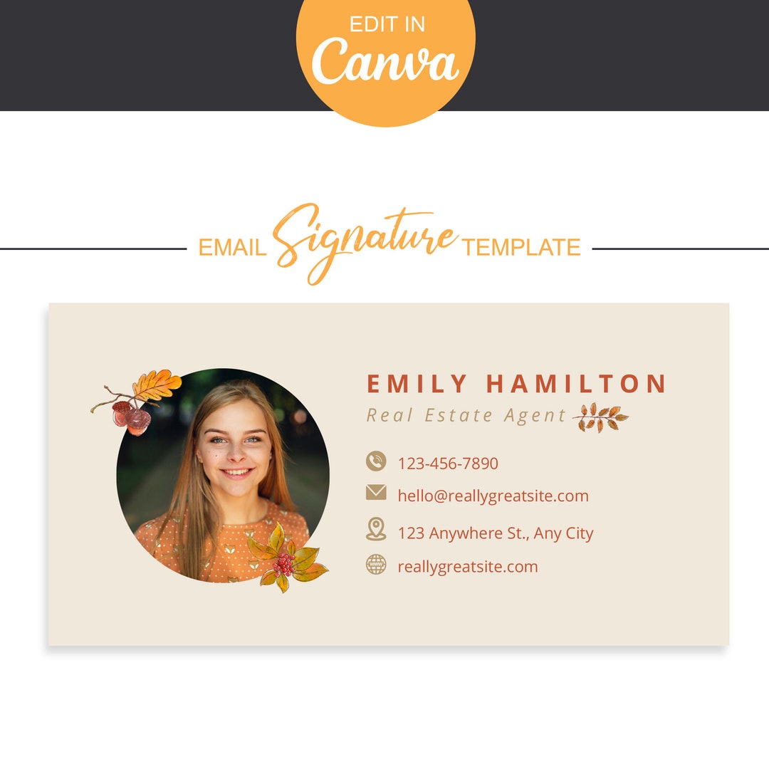 Email Signature Template Fall Leaves Editable Signature - Etsy
