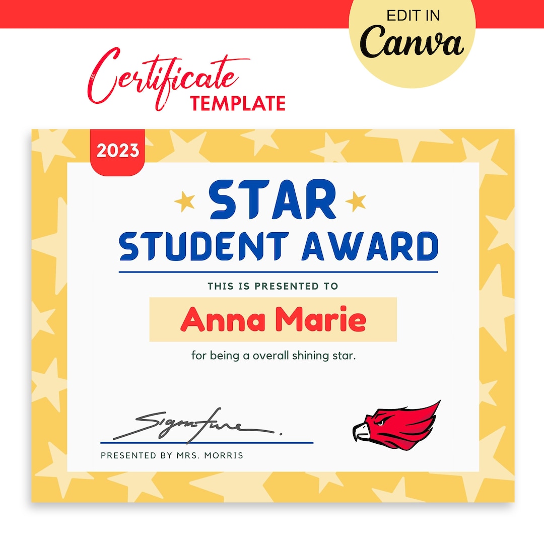 Star Template Editable Certificate Award Recognition - Etsy