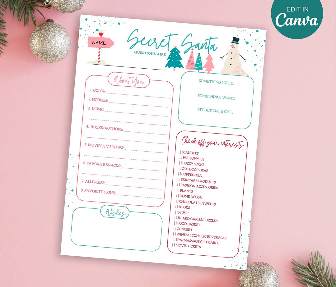 Adult Christmas Wish List Christmas Questionnaire (Instant Download) - Etsy
