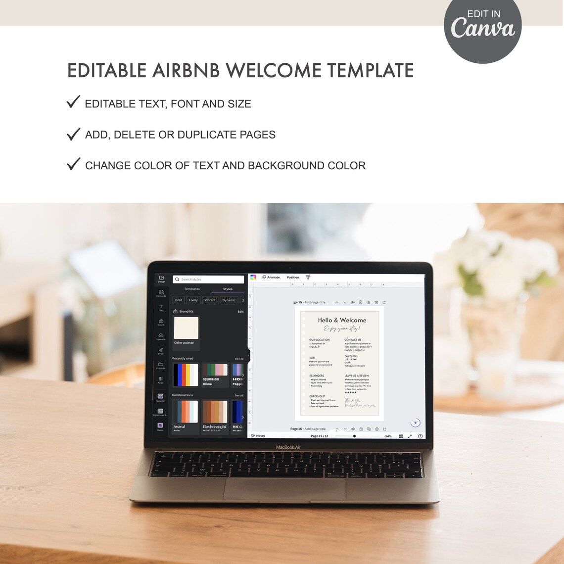 Editable Airbnb Welcome Guide Signage, Digital Template, Printable ...